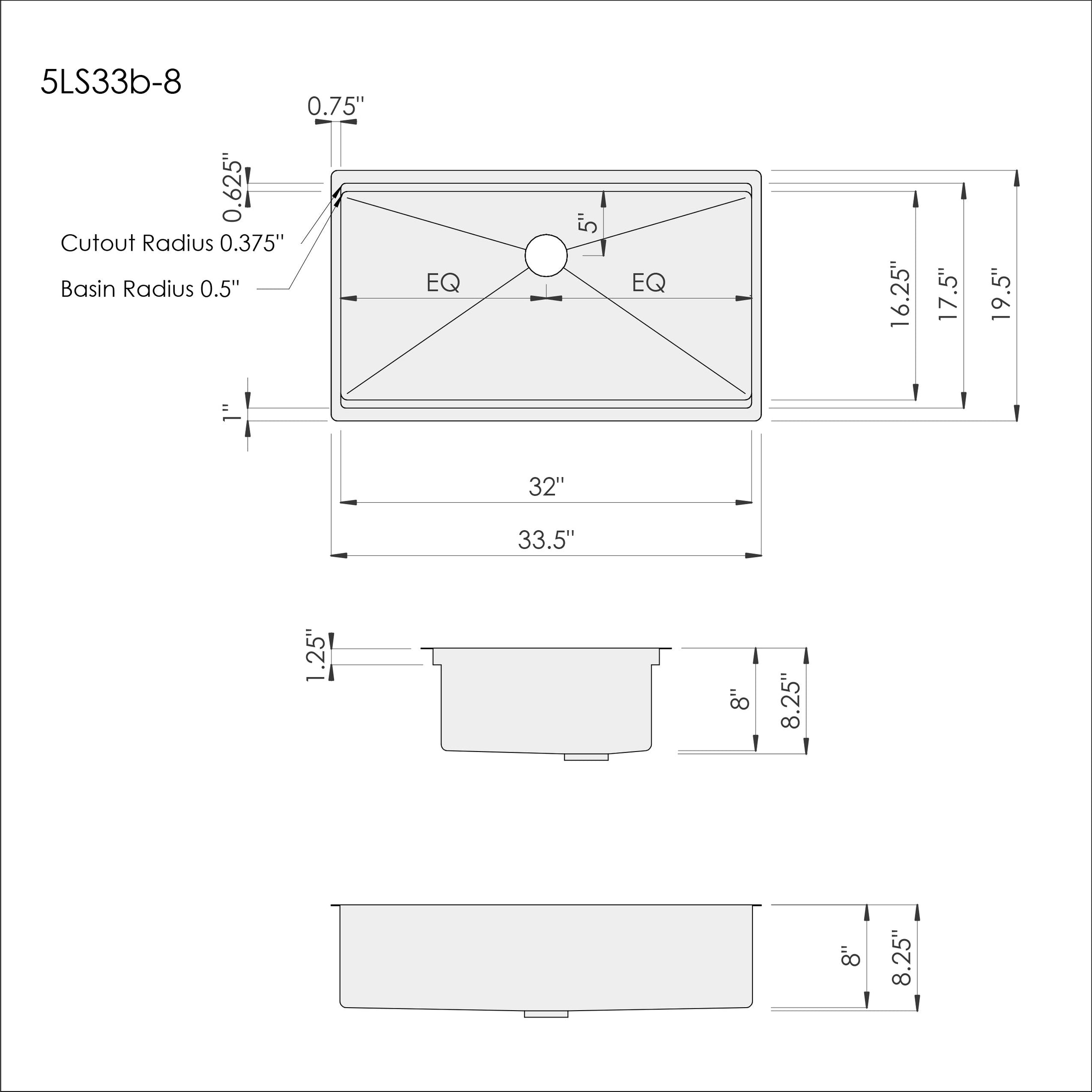 33" Undermount Workstation Sink – Center Drain Stainless Steel