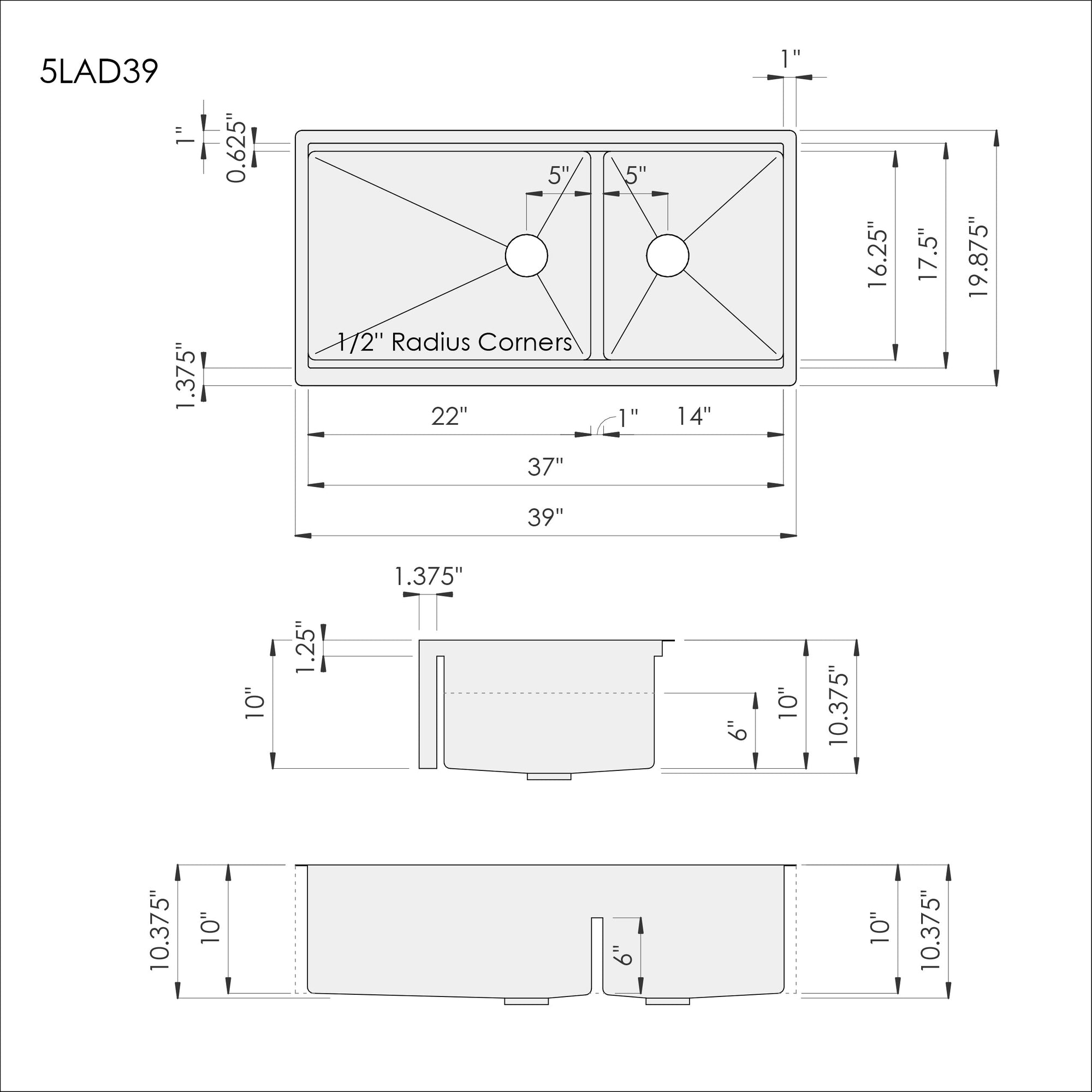 39" Apron Front Workstation Sink - 16 Gauge Stainless Steel Undermount ...