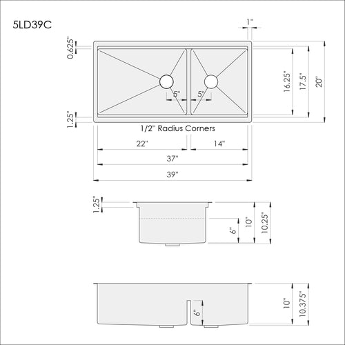 39" Workstation Sink - 16 Gauge Stainless Steel Undermount Double Bowl ...