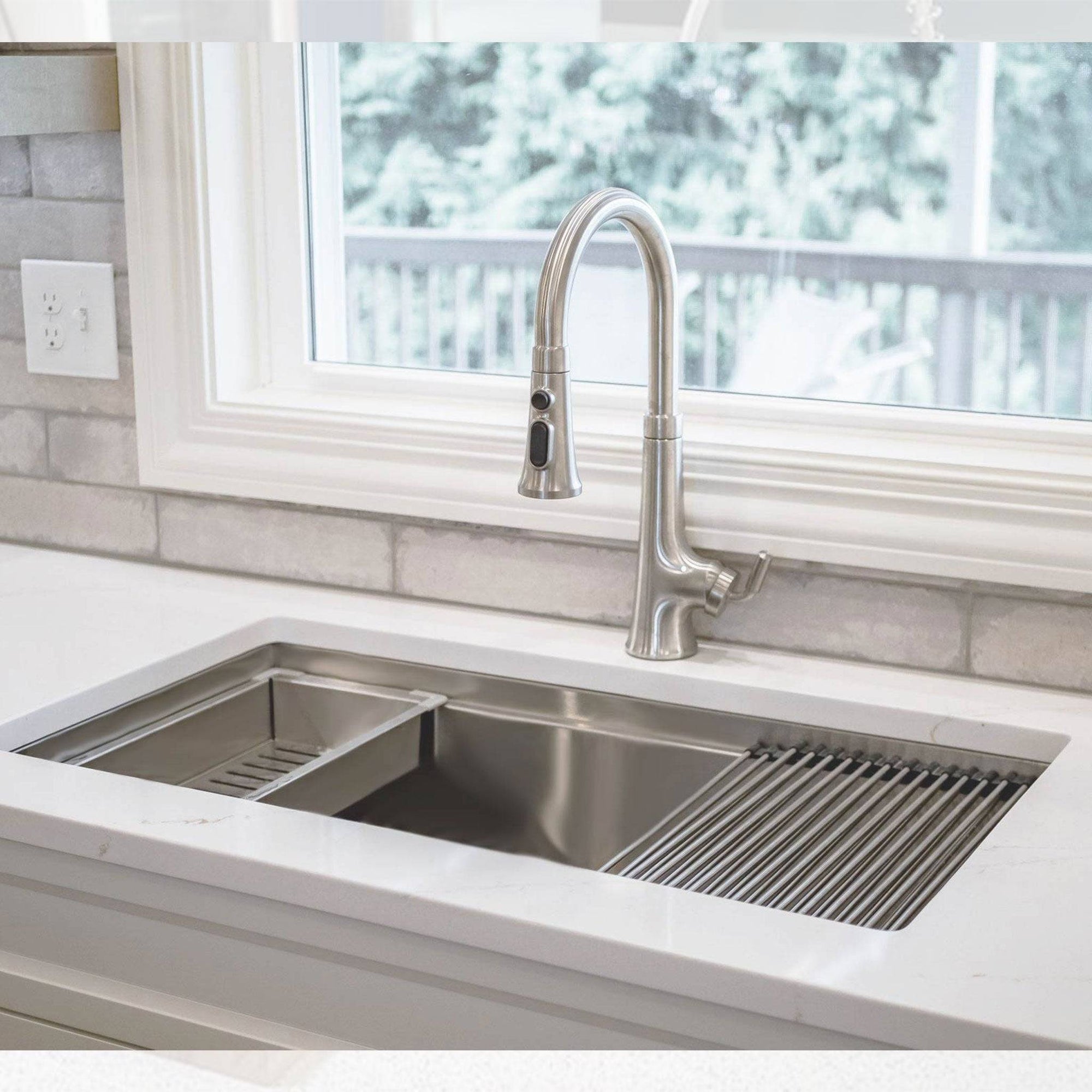 33" Workstation Sink - 16 Gauge Stainless Steel Single Bowl Ledge Sink ...